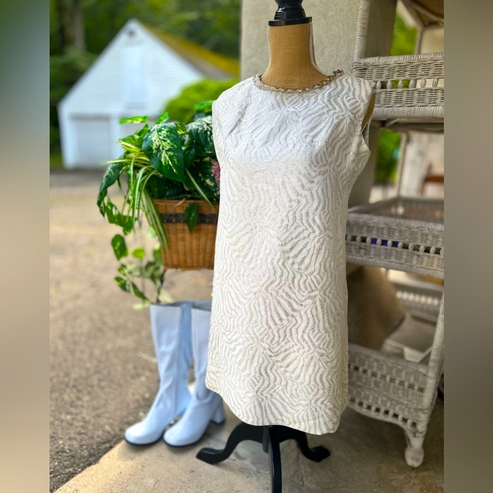 1960’s Gemini Mod Gogo Dress Silver Metal Thread - Gem